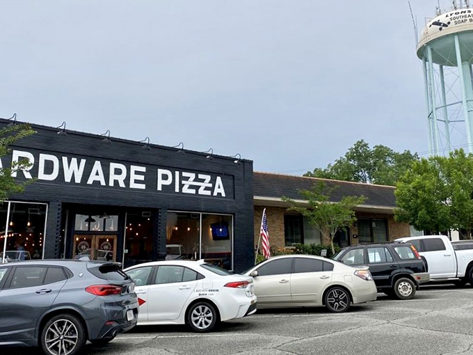 Who needs a hammer when you've got pizza? Hardware Pizza's exterior promises a feast that'll fix any hunger pangs faster than you can say "Phillips head."