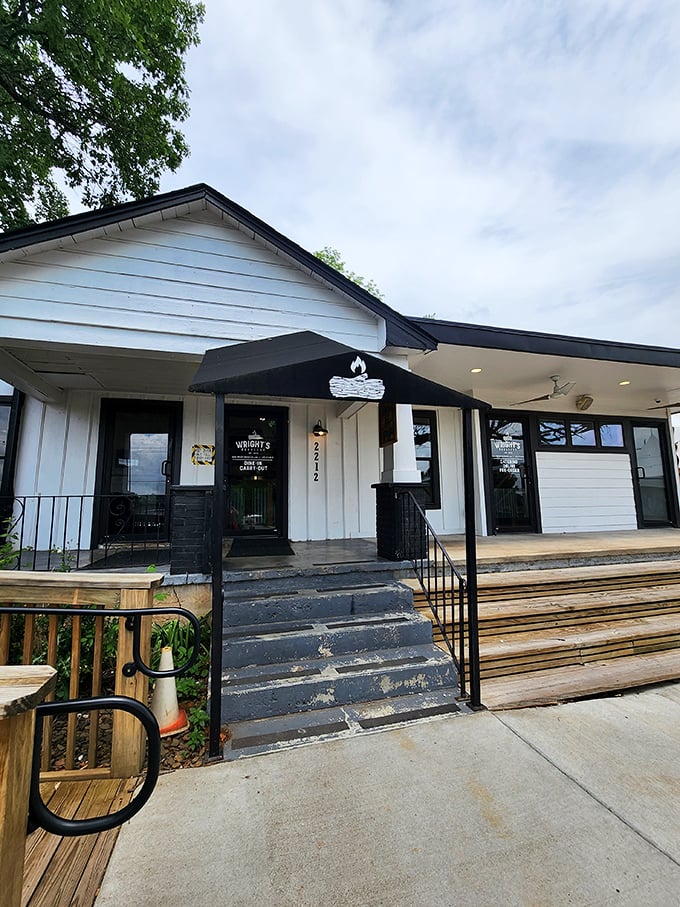 Sunset serenades and sizzling meats: Wright's Barbecue beckons with its cozy charm and twinkling lights, promising a feast for all senses.