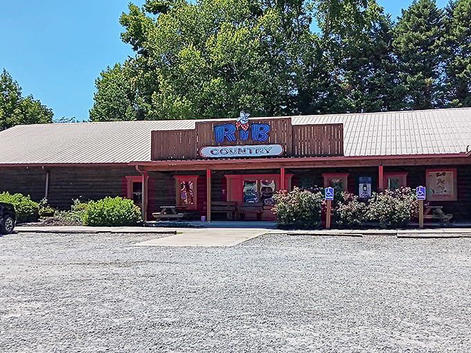 Welcome to BBQ paradise! Rib Country's rustic charm and inviting red trim promise a smoky adventure that'll make your taste buds do a happy dance.