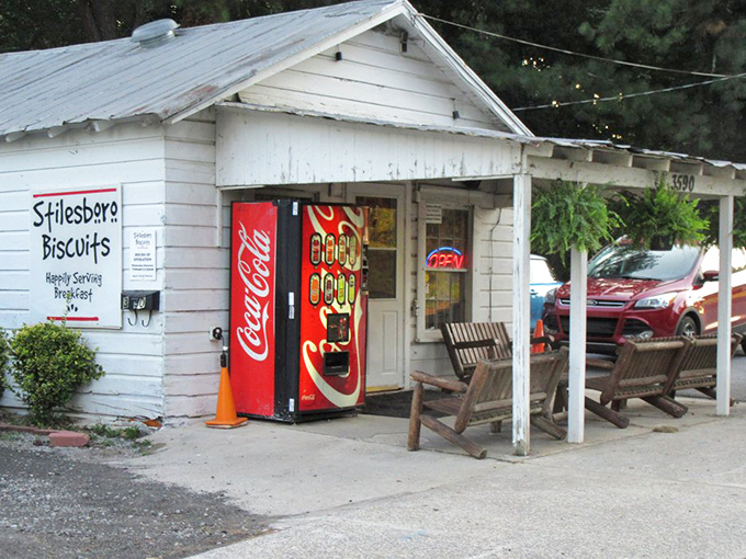 A slice of Americana with a side of biscuits! This unassuming white building holds more flavor than a Southern grandma's recipe box.