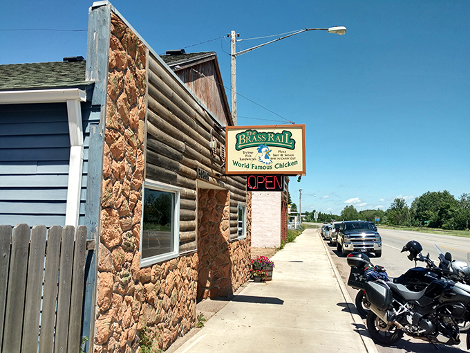 Rustic charm meets culinary legend! The Brass Rail's exterior promises a feast for both the eyes and the taste buds.