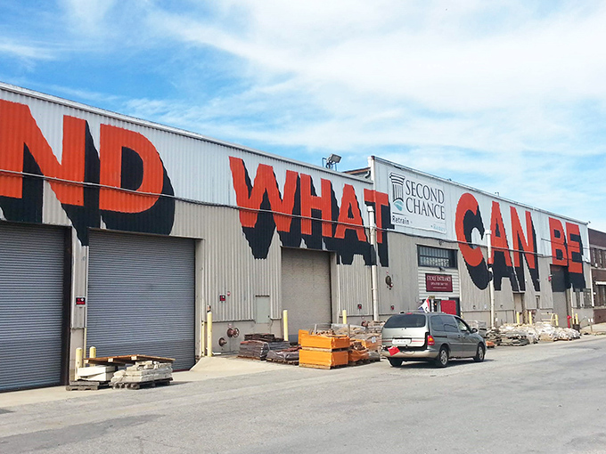 "WHAT" indeed! This industrial facade isn't just asking questions; it's shouting answers about the treasures within.