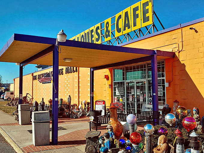 Welcome to the Technicolor dreamcoat of antique malls! This vibrant exterior promises a kaleidoscope of treasures inside.