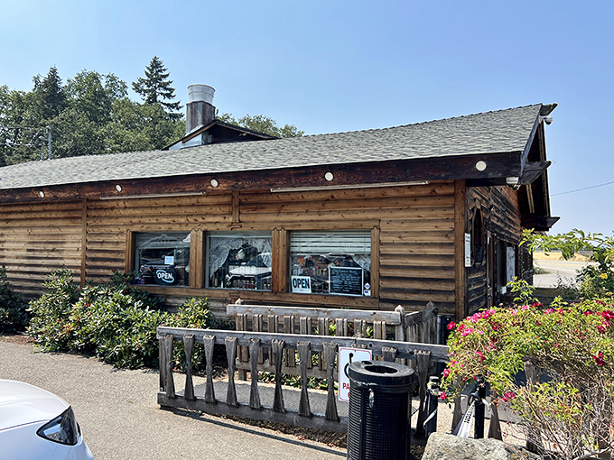 Log cabin meets culinary heaven! Heaven on Earth Restaurant's rustic exterior promises a cozy retreat where comfort food reigns supreme.