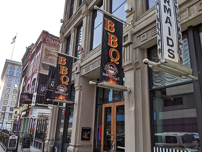 "Smoke signals in the city!" Boney's Smokehouse BBQ beckons meat lovers with its bold signage, promising a flavor-packed journey through barbecue bliss in the heart of Denver.