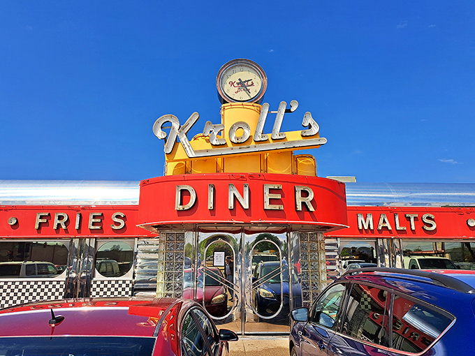 Step into a time machine disguised as a diner! Kroll's exterior screams "1950s cool" with its cherry-red awning and retro signage. Grab your poodle skirt and let's jive!