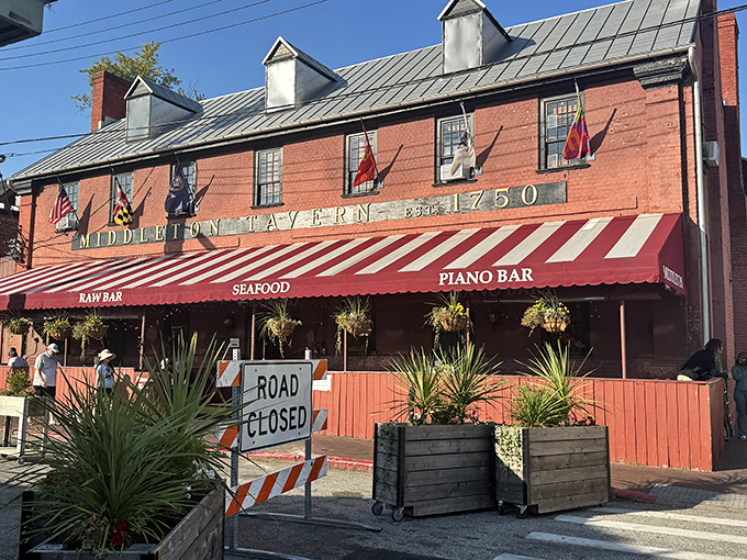A red-brick time machine with a side of steak! Middleton Tavern's exterior promises a journey through history and flavor.