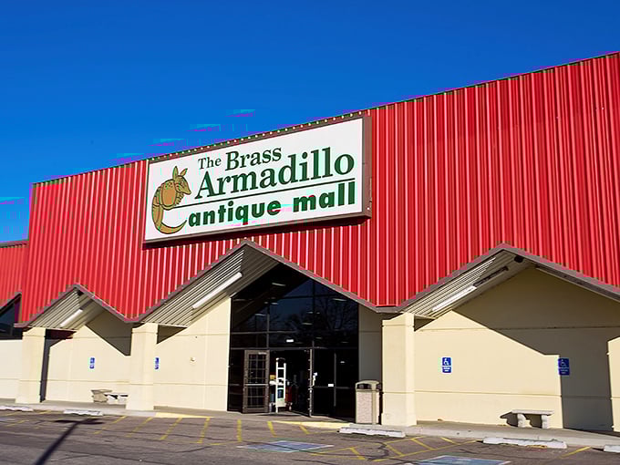 Welcome to the Brass Armadillo, where the exterior is as bold as the treasures inside. This red behemoth stands ready to transport you through time, one antique at a time.