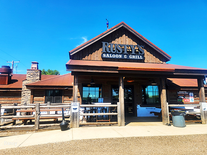 Rusty's Saloon & Grill: Where the Wild West meets Midwest charm. This rustic exterior promises a dining adventure that'll have you saying "Yee-haw!" to flavor.