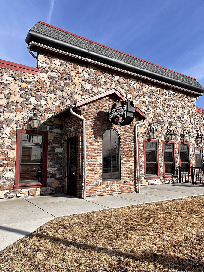 Welcome to Lucky's 13 Pub, where the horseshoe sign promises good fortune and the brick exterior hints at cozy comfort within. Step inside and let the culinary adventure begin!