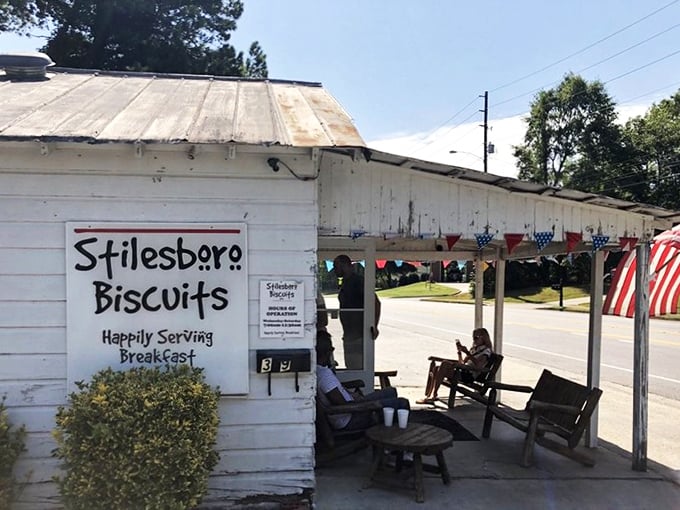 A slice of Americana with a side of biscuits! This unassuming white building holds more flavor than a Southern grandma's recipe box.
