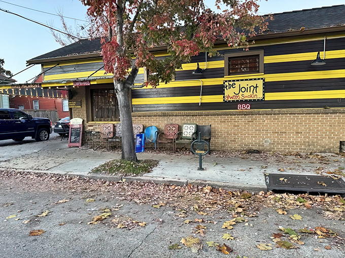 Welcome to The Joint, where the yellow and black stripes aren't just decor—they're a warning sign for your taste buds' impending flavor explosion!