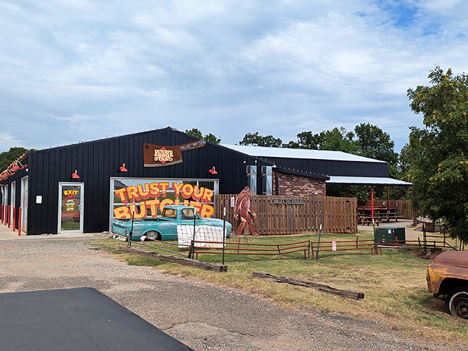 "Trust Your Butcher" isn't just a catchy slogan&mdash;it's a promise of meaty delights. This unassuming black building houses a barbecue paradise that'll make your taste buds do a happy dance.