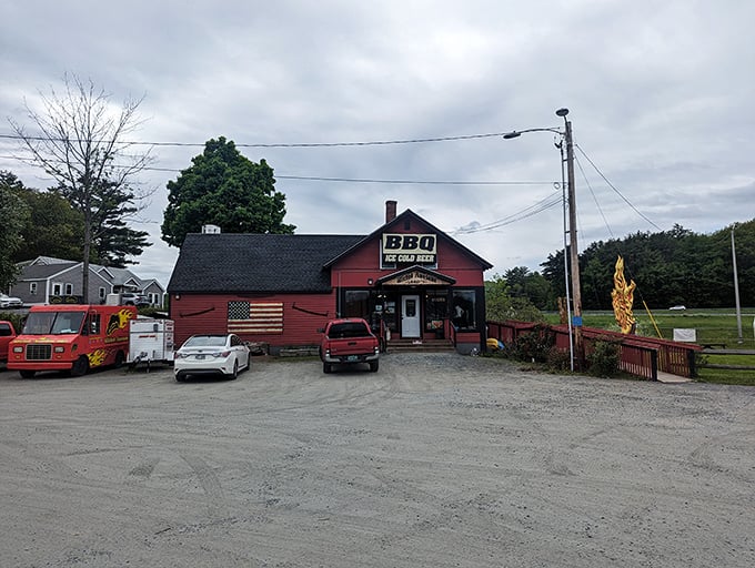 A red barn-like building that screams "BBQ!" louder than a Texan at a rodeo. Welcome to Wicked Awesome BBQ, where smoke signals spell "delicious."