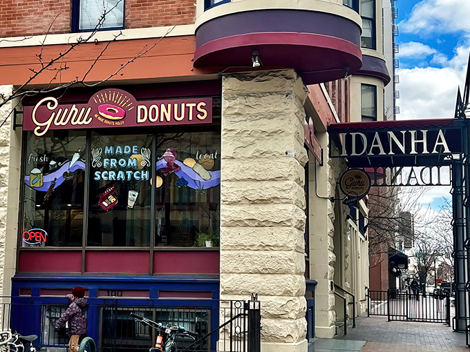 Welcome to donut nirvana! Guru Donuts' charming storefront promises a journey into fried dough paradise, where calories don't count and happiness is glazed.