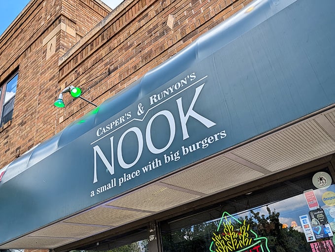 "A small place with big burgers" - The Nook's storefront promises a cozy adventure for your taste buds. It's like finding a treasure chest, but instead of gold, it's filled with juicy patties.