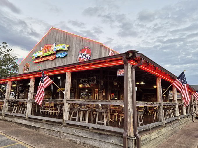 The rustic wooden facade of Wing Shack stands proud against the Arkansas sky, like a delicious mirage beckoning hungry travelers from miles around.