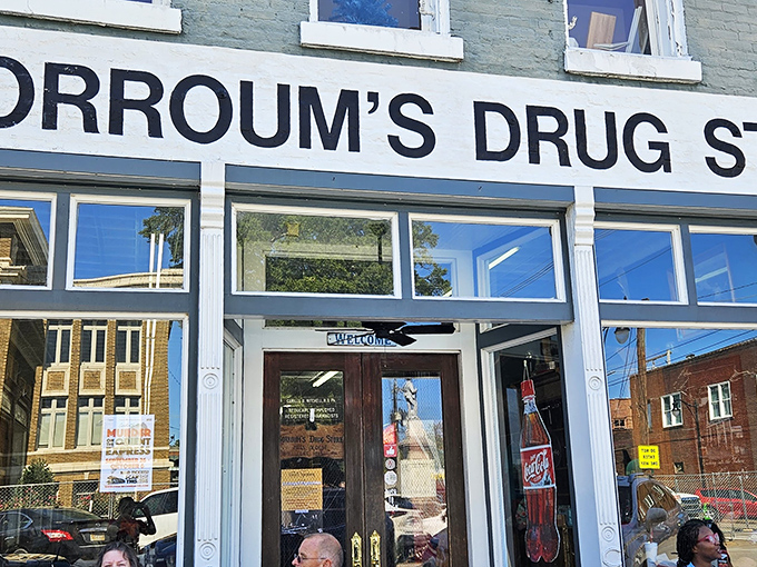 Step back in time! Borroum's Drug Store looks like it was plucked straight out of a Norman Rockwell painting, promising nostalgic charm and classic American treats.