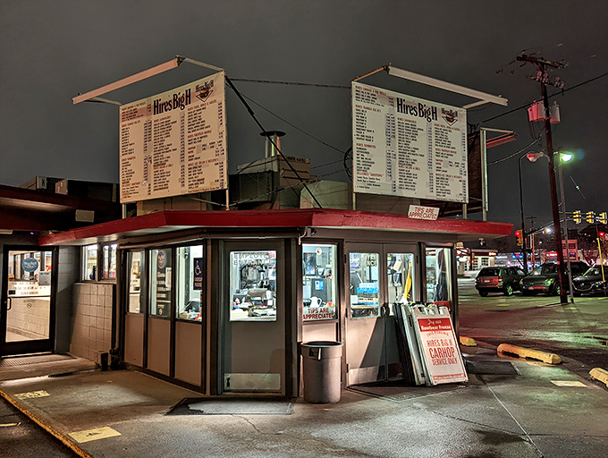Welcome to burger paradise! Hires Big H stands proud, its retro sign a beacon of hope for hungry souls seeking comfort food nirvana.