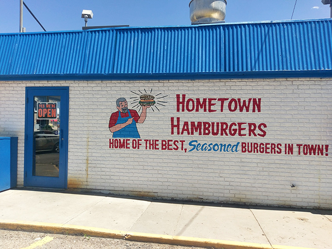 Welcome to burger paradise! Hometown Hamburgers stands proud against the New Mexico sky, a beacon of hope for hungry souls.