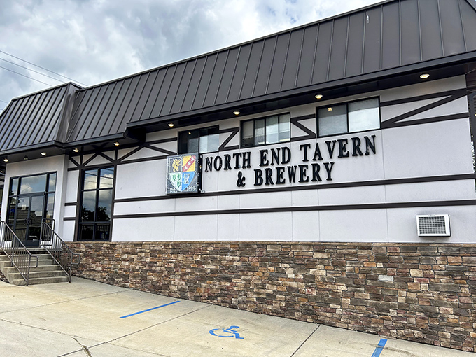 Welcome to burger paradise! North End Tavern & Brewery's exterior promises a feast for the senses, with its charming blend of modern and rustic architecture.