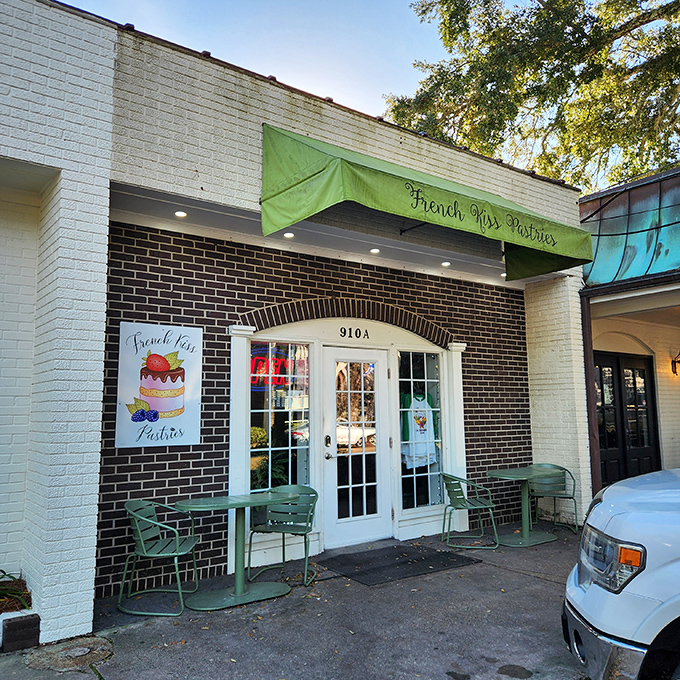 A sweet secret hides behind this unassuming facade. French Kiss Pastries beckons with the promise of buttery delights and caffeinated bliss.