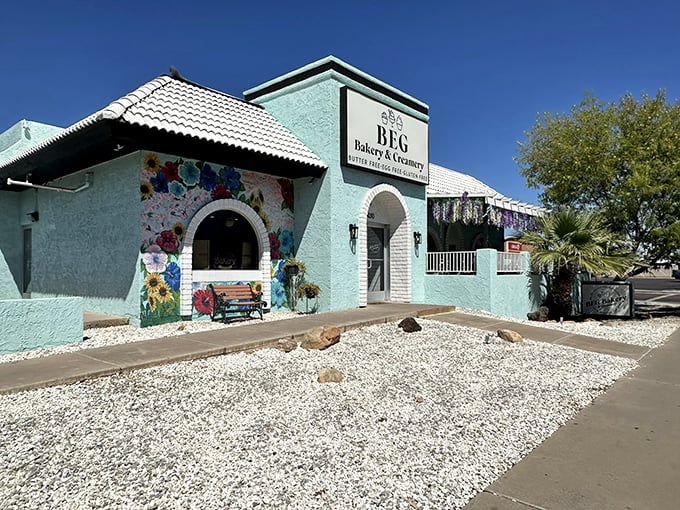 A mint-green oasis in the desert! BEG Bakery & Creamery's exterior is as inviting as a cool breeze on a hot Arizona day.