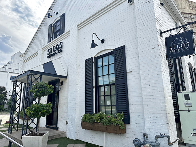 A slice of heaven wrapped in white brick! Silos Baking Co. stands like a beacon of sweetness, beckoning sugar-lovers with its charming facade and promise of delectable treats.