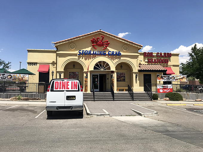 Ahoy, seafood lovers! Storming Crab's sunny facade is like a beacon of hope for landlocked desert dwellers craving a taste of the coast.