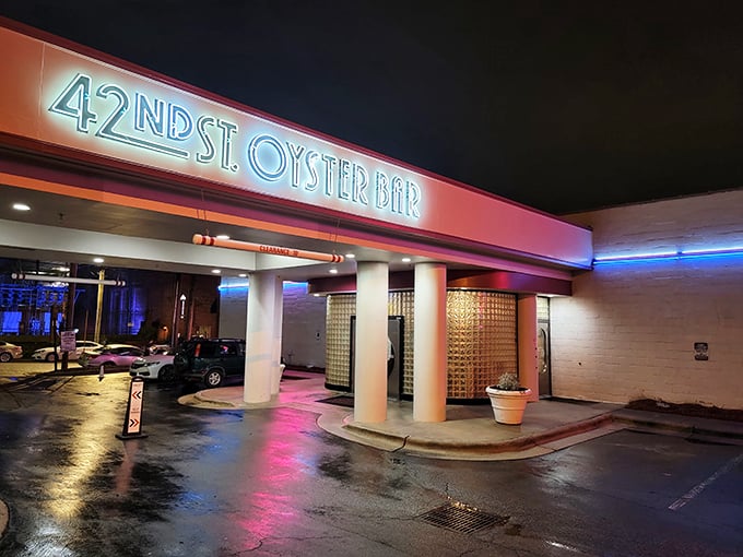Welcome to seafood paradise! 42nd Street Oyster Bar's exterior promises a feast for the senses, like finding Atlantis in the heart of Raleigh.