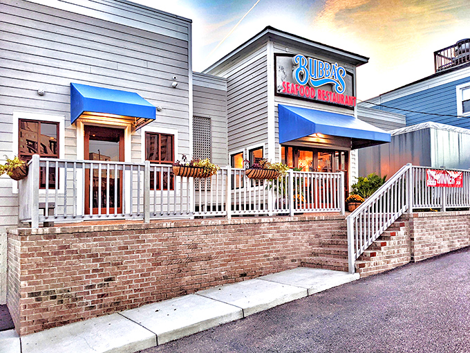 Bubba's beckons with its bright blue awning, like a siren call for seafood lovers. This unassuming exterior hides a treasure trove of oceanic delights within.