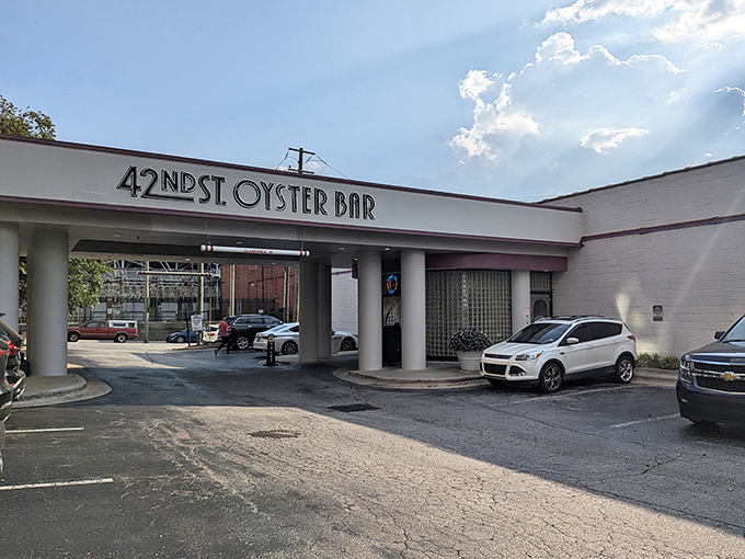 Welcome to seafood paradise! 42nd Street Oyster Bar's exterior promises a feast for the senses, like finding Atlantis in the heart of Raleigh.