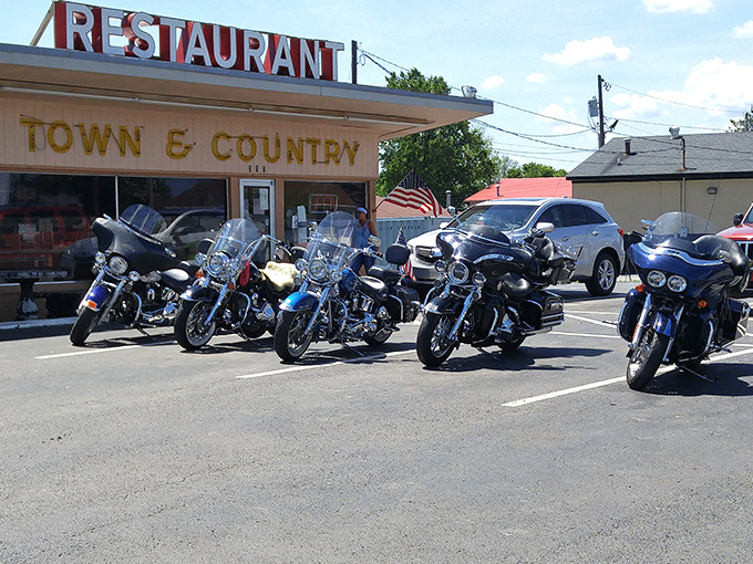 The classic roadside silhouette of Little Town & Country Restaurant stands as a beacon of hope for hungry travelers and breakfast enthusiasts alike.