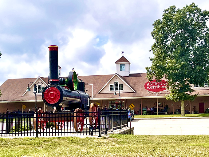All aboard the nostalgia express! This vintage steam engine sets the stage for a journey through time at PAST Antiques Marketplace.