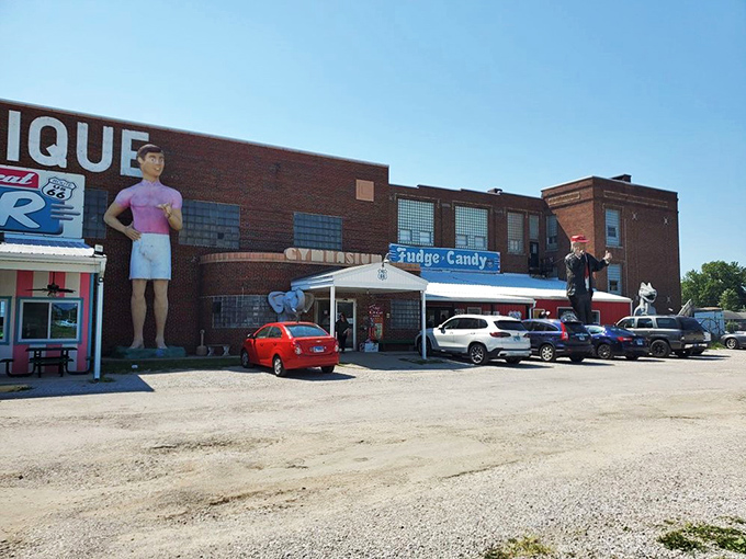 Welcome to Jurassic Park meets Barbie's Dream House! The Pink Elephant Antique Mall's exterior is a whimsical wonderland that'll make you do a double-take.