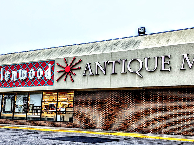 Welcome to the time warp! Glenwood Antique Mall's exterior promises a journey through decades, with its retro sign beckoning treasure hunters and nostalgia seekers alike.
