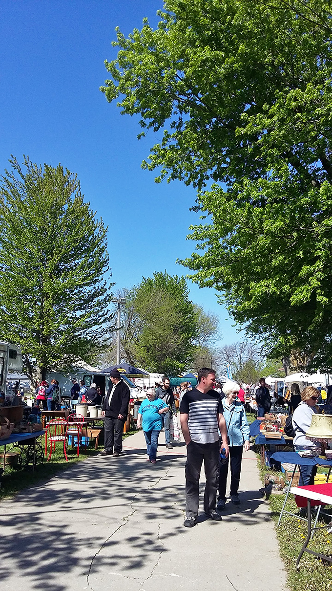 Step right up to the bargain bonanza! This sun-drenched scene at the What Cheer Flea Market promises treasures waiting to be unearthed.