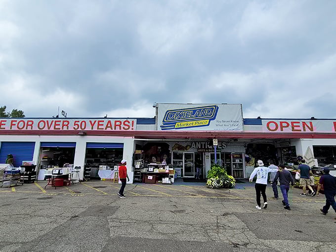 Welcome to Dixieland, where treasure hunting isn't just a hobby—it's an extreme sport! This sprawling marketplace is like a time machine with a sense of humor