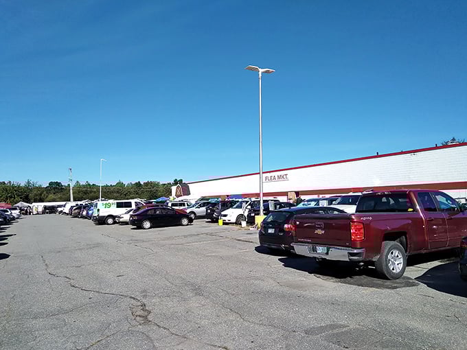 Welcome to bargain hunter's paradise! This sprawling white building with its red trim promises treasures galore, like a real-life Aladdin's cave for the frugal and fabulous.