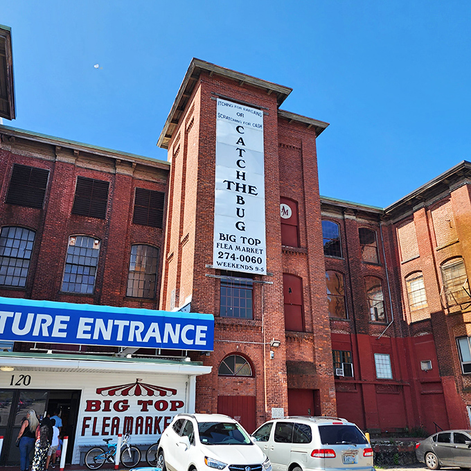 Step right up to the Big Top Flea Market! This brick behemoth isn't just a building; it's a portal to treasure-hunting paradise.