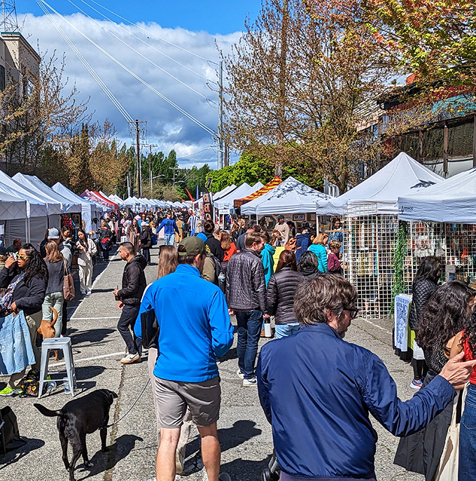 Welcome to treasure hunter's paradise! The Fremont Sunday Street Market bustles with bargain-seekers, each white tent a portal to quirky discoveries and culinary adventures. 
