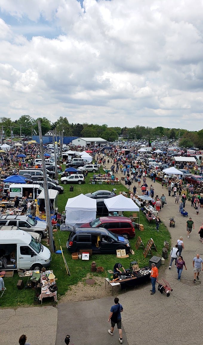 A sea of tents, treasures, and bargain hunters as far as the eye can see. Welcome to the Elkhorn Antique Flea Market, where one person's junk becomes another's joy!