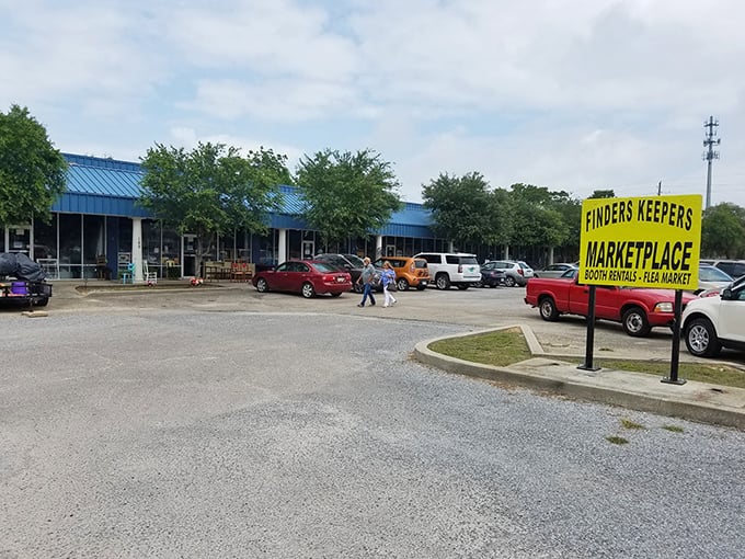 Welcome to the Promised Land of Bargains! Finders Keepers' blue exterior beckons like a siren song to thrift-loving souls.