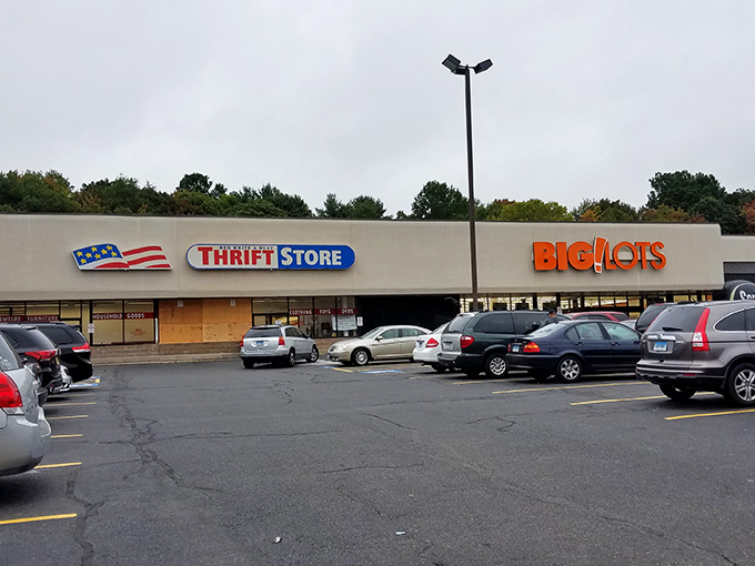 "Welcome to the treasure trove! This patriotic facade promises a day of bargain-hunting adventures that'll make your wallet salute with joy."