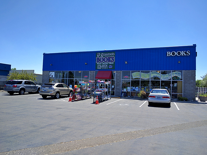 Welcome to the literary wonderland! Grassroots Books stands tall and proud, a beacon of blue in Reno's landscape, promising adventures between its pages.