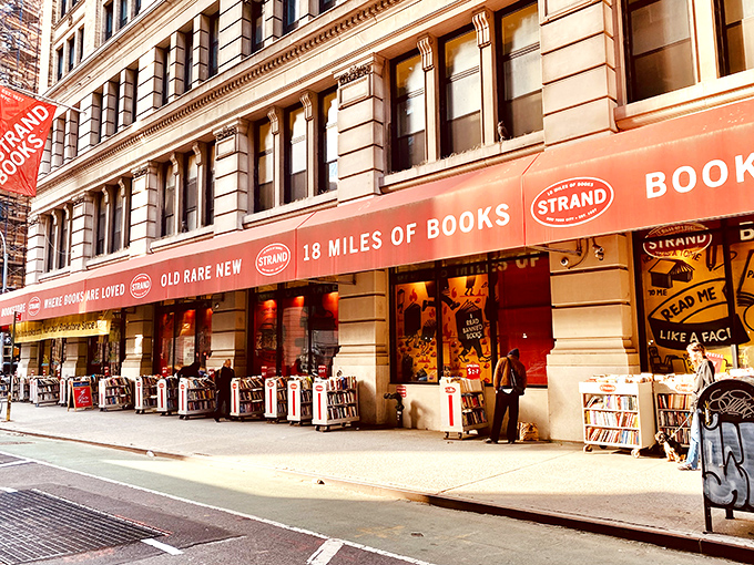A literary oasis in the concrete jungle! The Strand's iconic red awning beckons bookworms like a siren call to sailors.