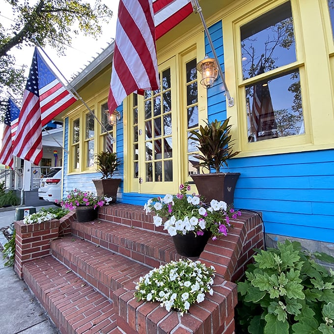 A Victorian charmer that's more colorful than a beach umbrella convention! Blue Moon's exterior is a feast for the eyes, with its vibrant hues and welcoming porch.