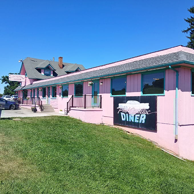 Pink isn't just a color, it's a state of mind at this retro wonderland. The Pink Cadillac Diner's exterior promises a journey back to the fabulous fifties!