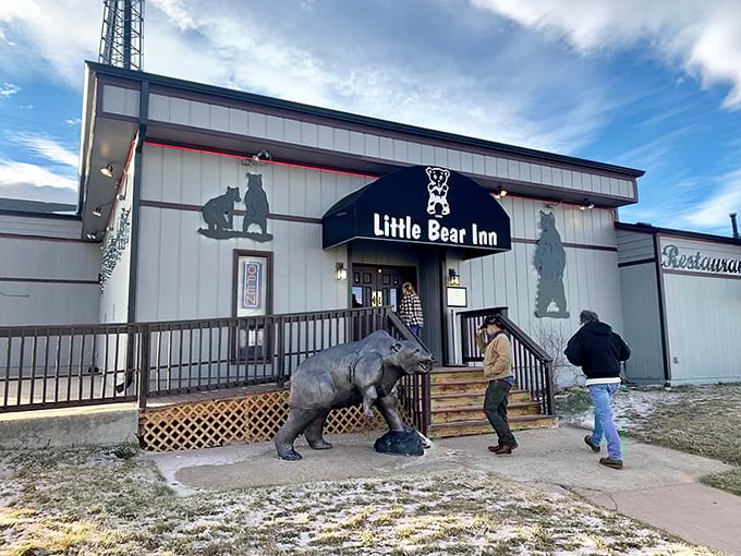 Welcome to bear country! The Little Bear Inn's charming exterior promises a wild culinary adventure within its cozy walls.