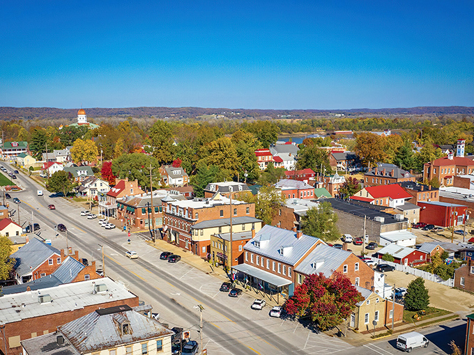 Hermann's historic downtown unfolds like a storybook, where brick buildings and tree-lined streets tell tales of German heritage against Missouri's rolling hills.